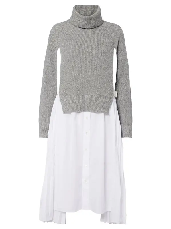 Sacai Layered Turtleneck Midi Dress - Grey