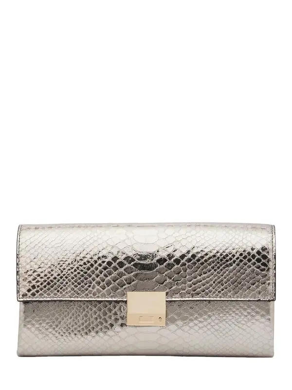 TOM FORD Snake-effect Metallic Leather Clutch - Silver