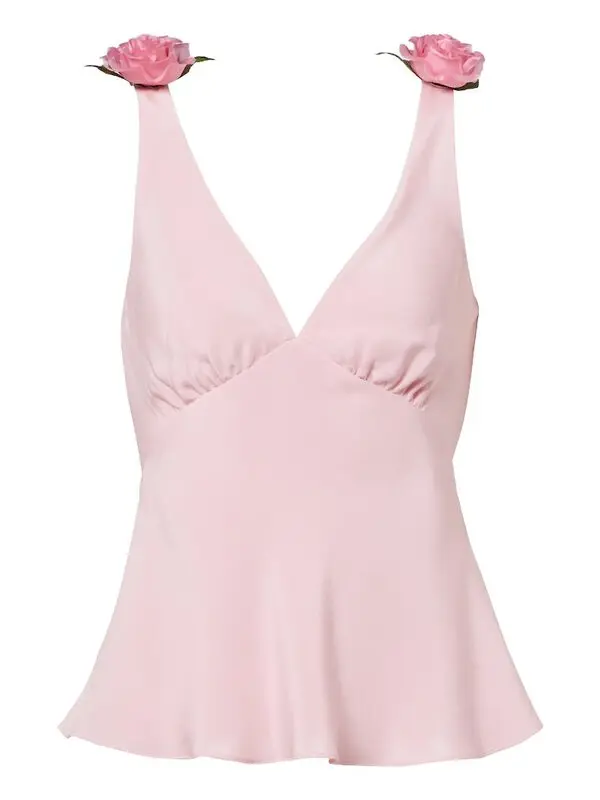 RODARTE Floral-appliqué Silk Crêpe Top - Pink