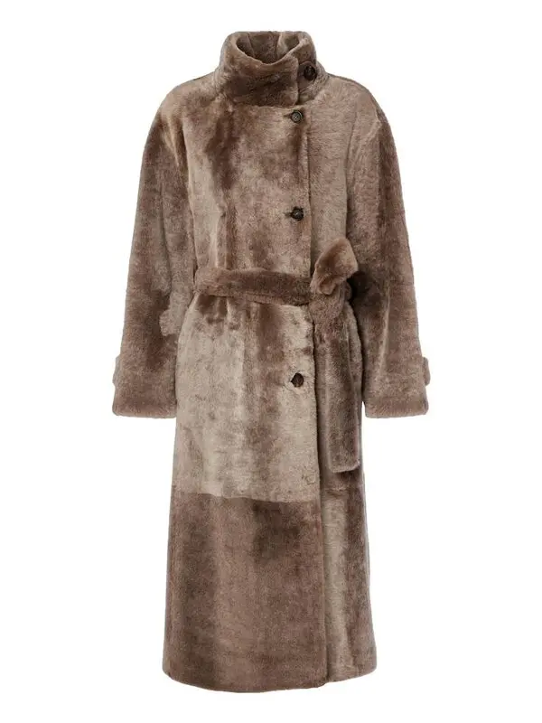 Brunello Cucinelli Shearling Wrap Coat - Grey