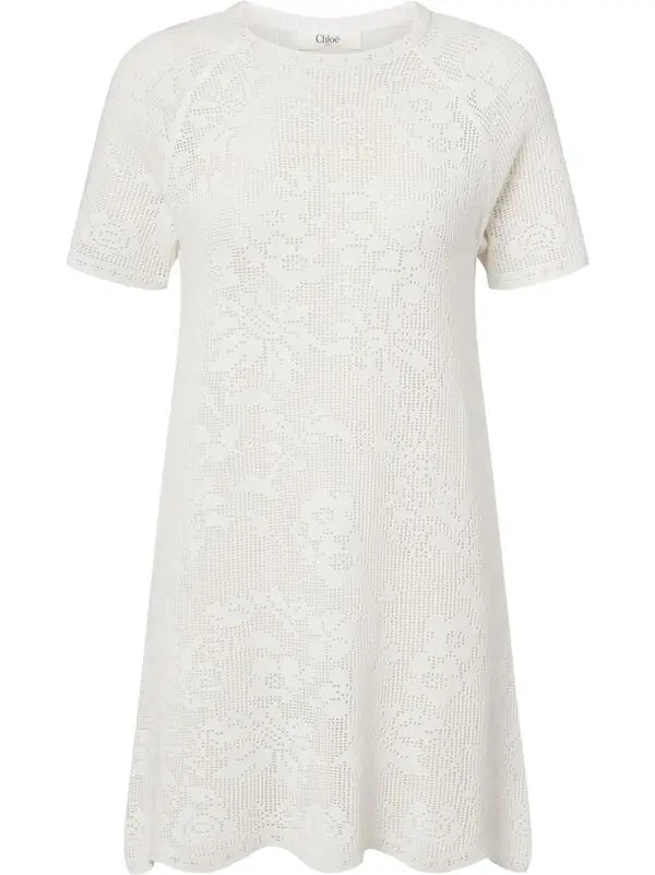 Chloé Pointelle Scalloped Cotton Mini Dress - White