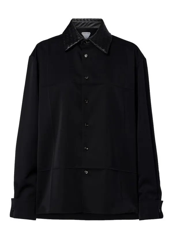 Bottega Veneta Intrecciato Leather-trimmed Wool Shirt - Black