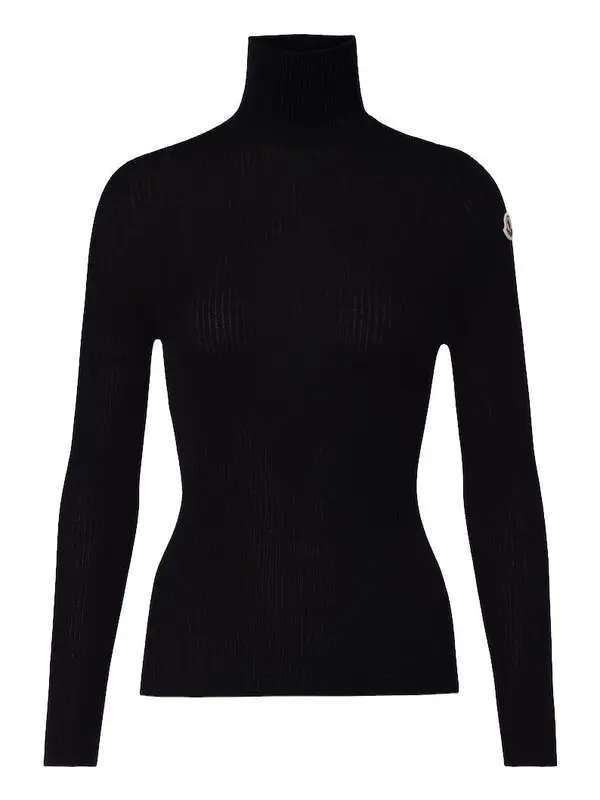Moncler Virgin Wool Ribbed Turtleneck Sweater - Black