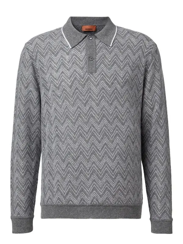 Missoni Zigzag Cashmere Polo Sweater - Grey