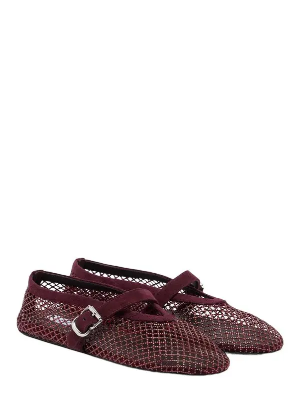 Alaïa Embellished Fishnet Ballet Flats - Burgundy