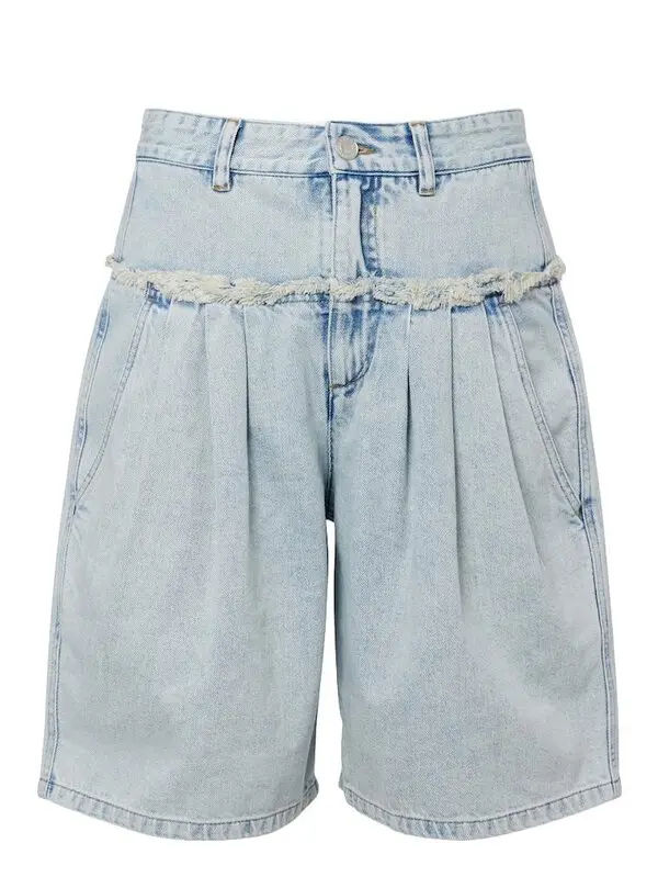 MARANT ETOILE Isabel "iselle" Light Wash Denim Shorts With Pleats And Frayed Detail - Blue