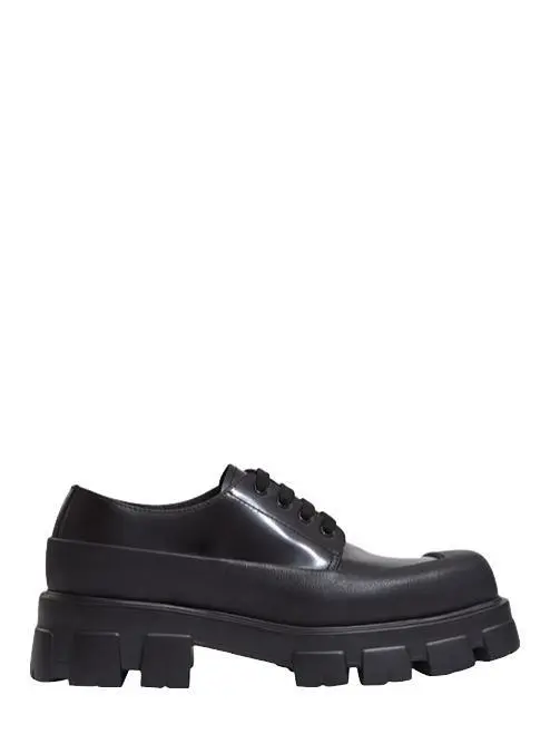Prada Lace-up Platform Leather Shoes - Black