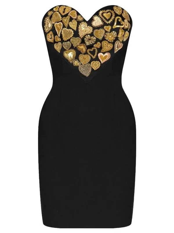 Moschino Strapless Embroidered Dress - Black