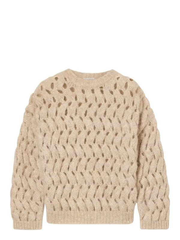 Brunello Cucinelli Dazzling Zig-zag Cables Jumper - Beige