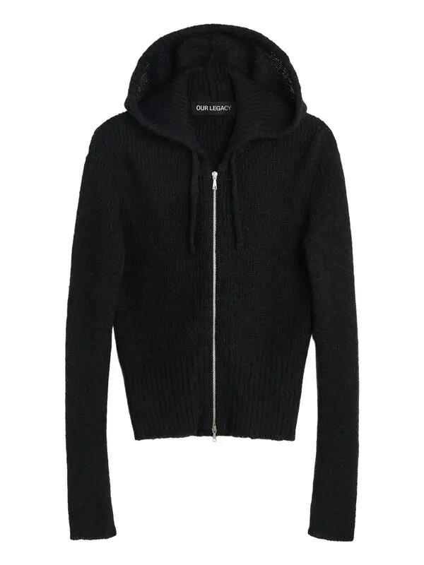 Our Legacy Compact Hood Knitted Zip-up Cardigan - Black