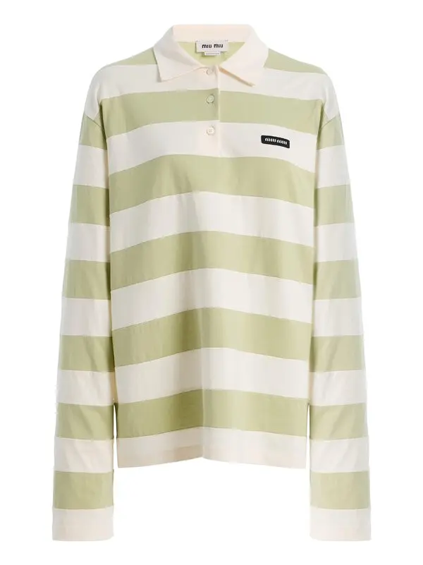 Miu Miu Striped Cotton Polo Shirt - Green