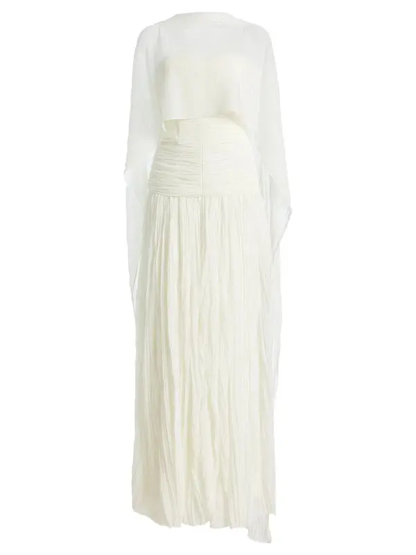 Simkhai Danielle Crinkled Jersey Cape Gown - White