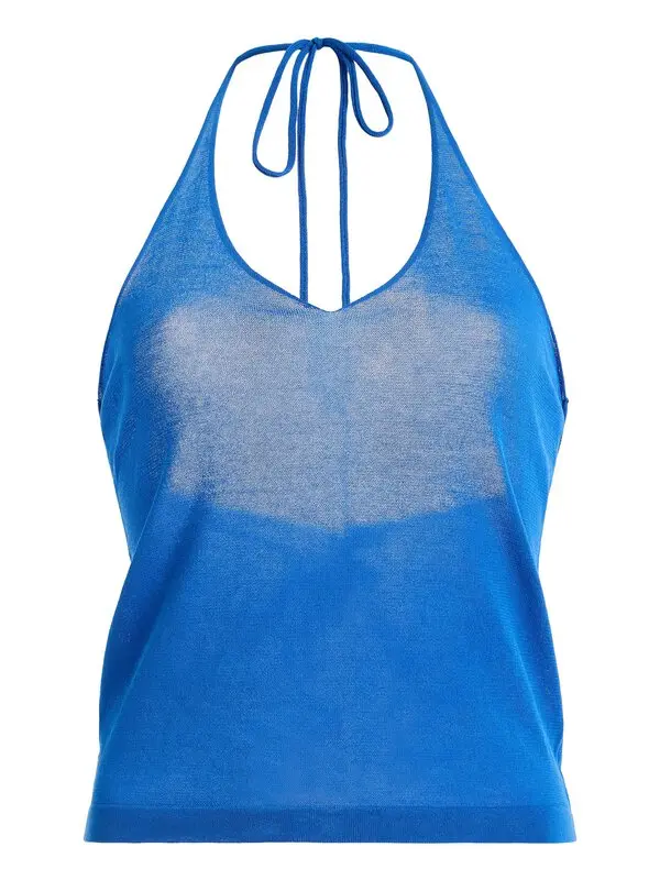 ZIAH Sheer Cotton-blend Knit Halter Cami Top - Blue