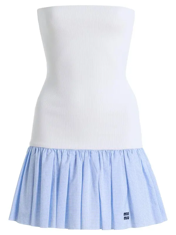 Miu Miu Cotton-blend Mini Dress With Pleated Skirt - Multi