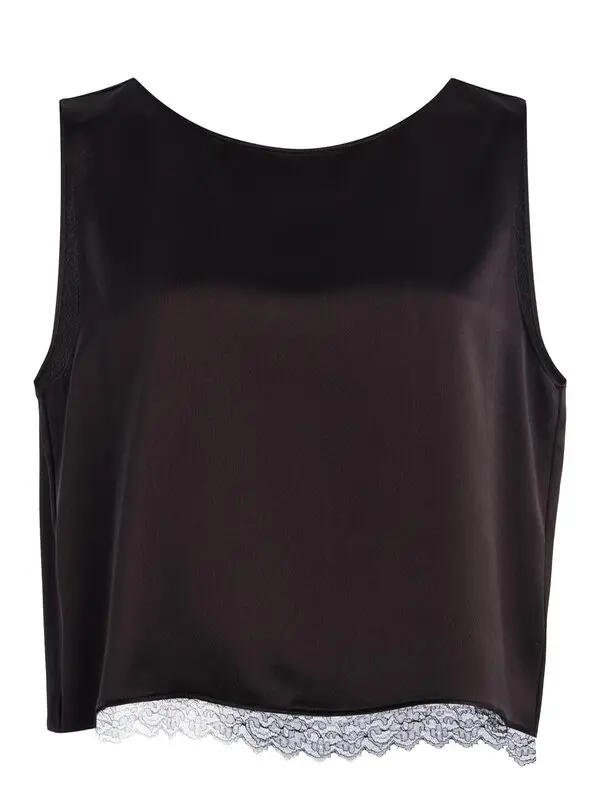 LESET Lace-trimmed Cropped Satin Top - Brown