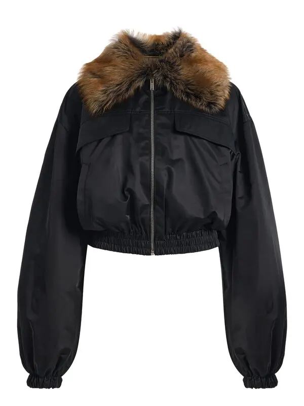 Saint Laurent Convertible Shearling Collar Bomber Jacket - Black