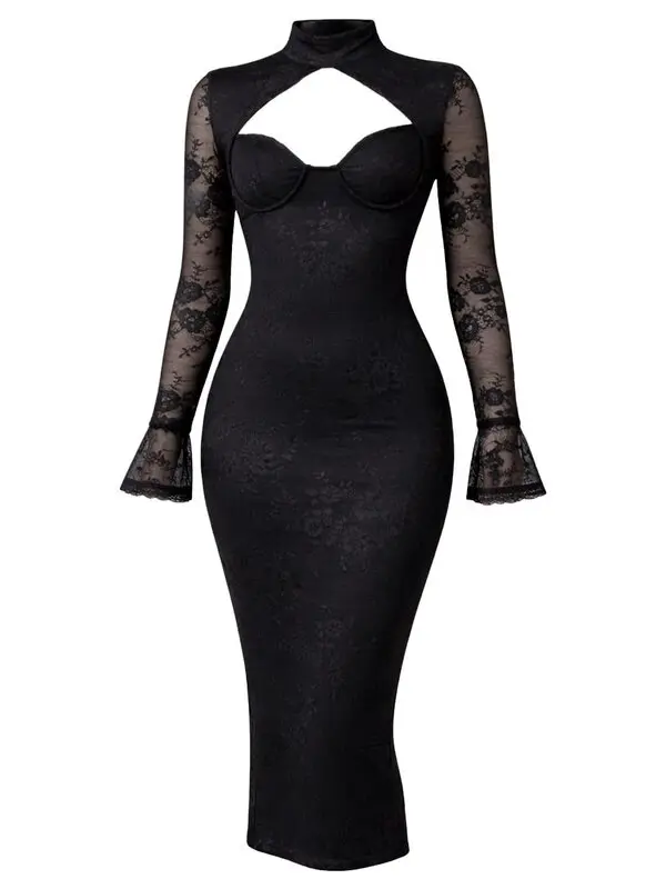 ICON LEVA Seraphina Floral Lace Maxi Dress - Black