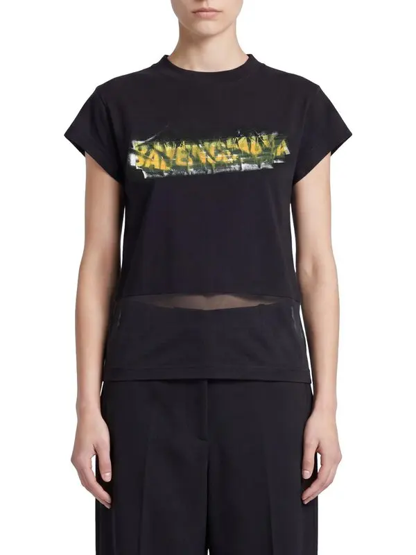 Balenciaga Logo Cotton T-shirt - Black