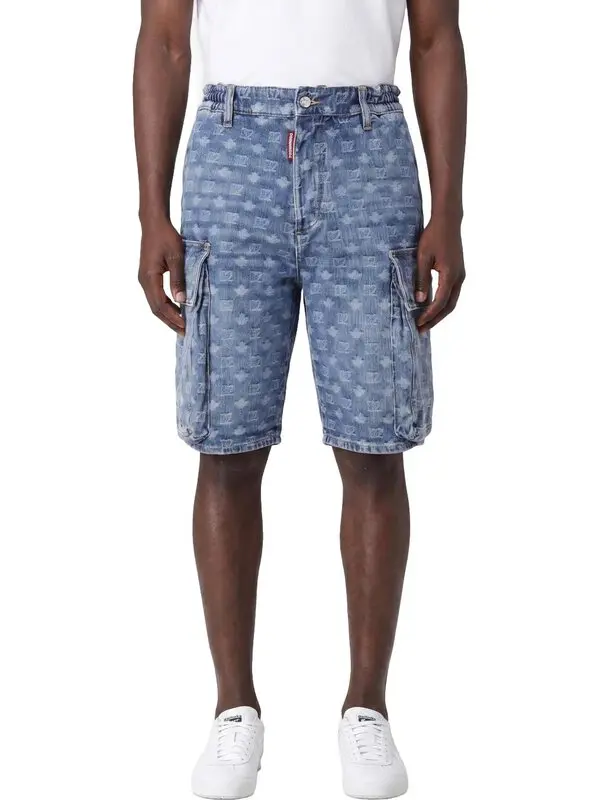 Dsquared2 Monogram Jacquard Denim Cargo Shorts - Navy