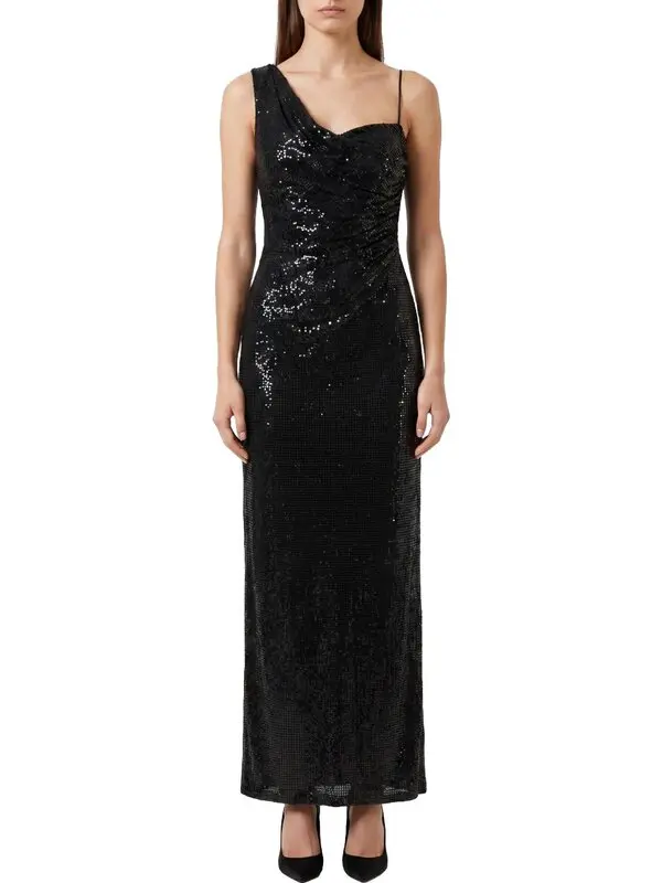SELF-PORTRAIT One-shoulder Rhinestone Embellished Maxi Gown - Black