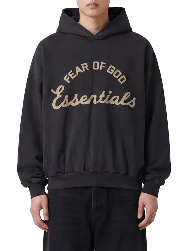 Fear Of God Cotton Hoodie With Contrast Logo - Black