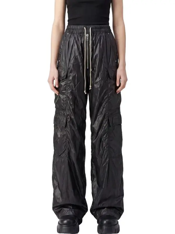 Rick Owens Crinkled Nylon Drawstring Cargo Trousers - Black
