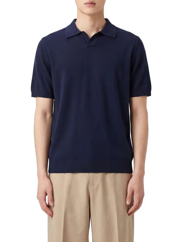 KANGRA Short-sleeved Polo Shirt Knitted In Silk And Cashmere - Blue