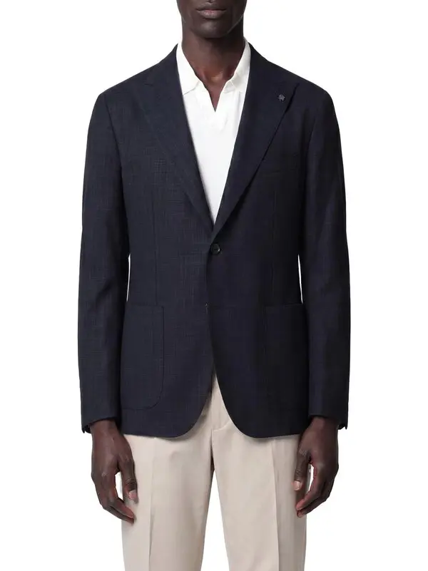 Tagliatore Slim Fit Single-breasted Virgin Wool Blazer With Peak Lapels - Blue