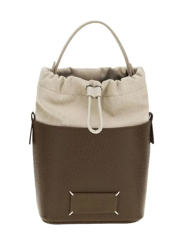 MAISON MARGIELA 5ac Grained Leather And Canvas Bucket Bag - Brown