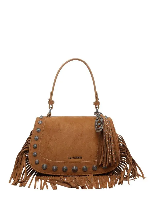 LA CARRIE Aztec Studded And Fringed Suede Shoulder Bag - Brown