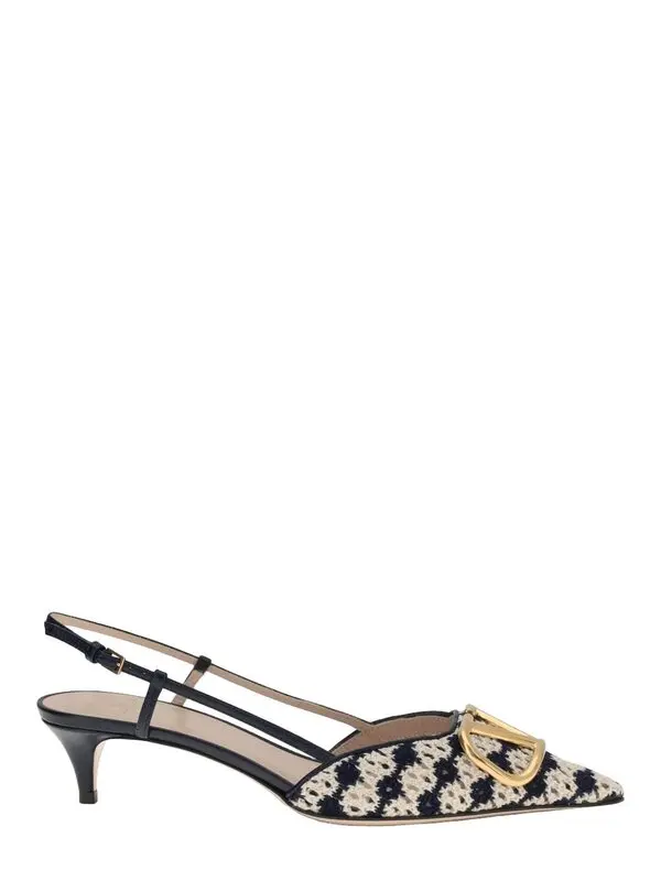 Valentino Garavani Vlogo Signature Embroidered Crochet Slingback Court Shoes - Beige