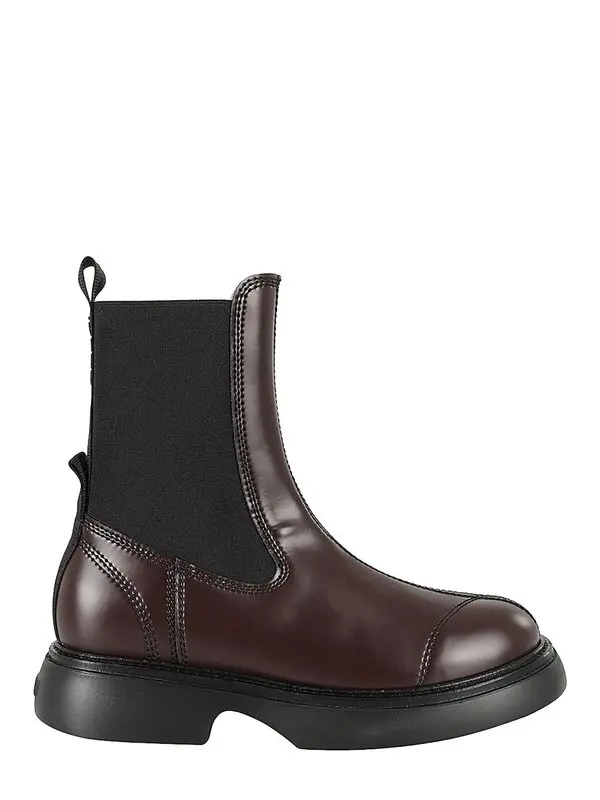 GANNI Recycled Leather Chelsea Boots With Chunky Rubber Sole - Brown