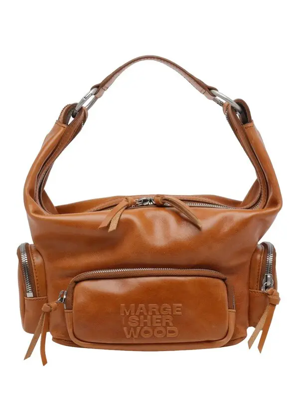 MARGESHERWOOD Smooth Calfskin Leather Hobo Bag With Double Zip Closure - Brown
