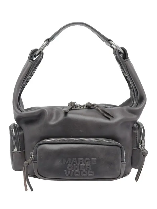 MARGESHERWOOD Smooth Calfskin Leather Hobo Bag With Double Zip Closure - Grey