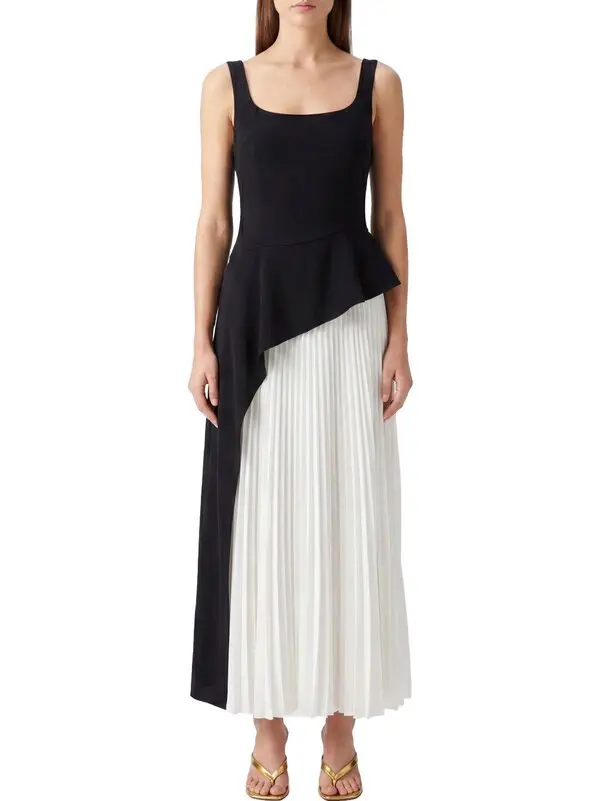 Simkhai Zayla Pleated Cady Midi Evening Dress With Thin Straps - Black