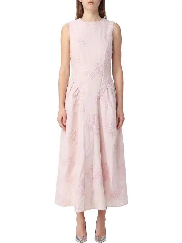 ROTATE BY BIRGER CHRISTENSEN Off-the-shoulder Floral Mesh A-line Midi Dress With Fringe - Pink
