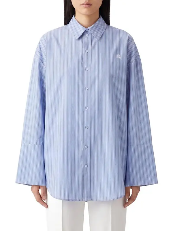 ROTATE BY BIRGER CHRISTENSEN Oversized Striped Cotton Shirt With Embroidered Logo And Dropped Shoulders - Gnawed Blue