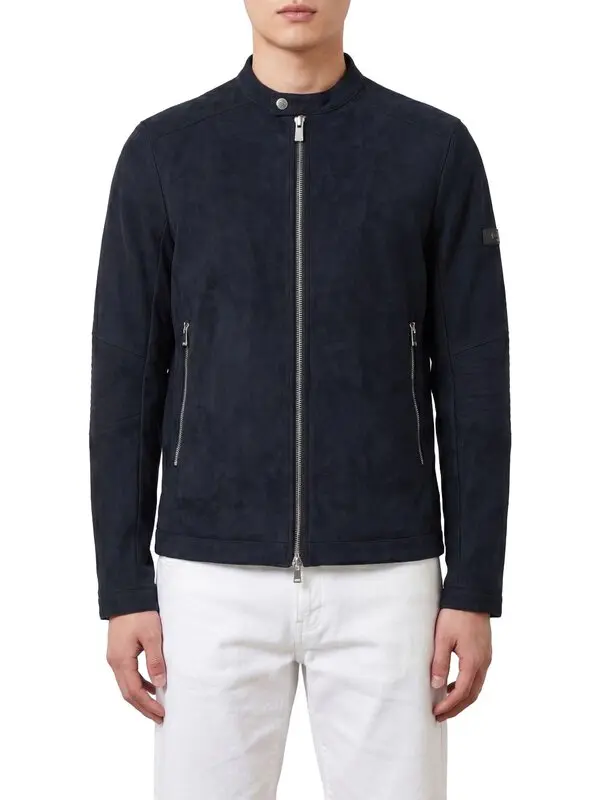 TATRAS Slim Fit Suede Leather Biker Jacket - Black
