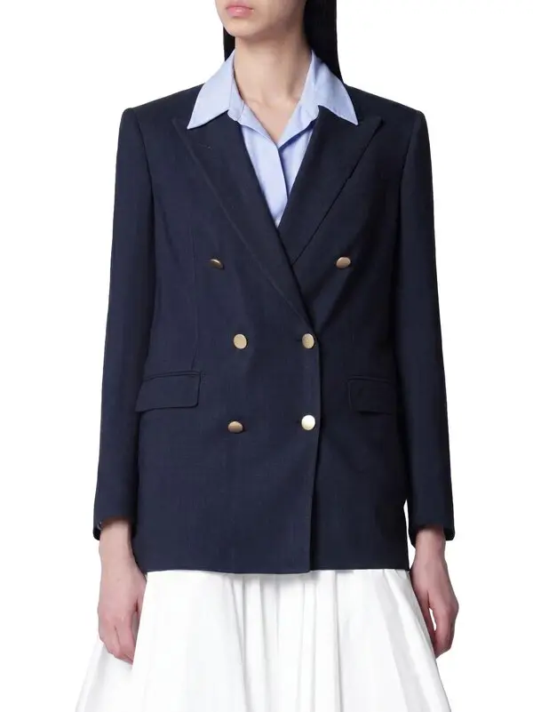Tagliatore Double-breasted Viscose Blend Blazer With Metallic Buttons - Blue