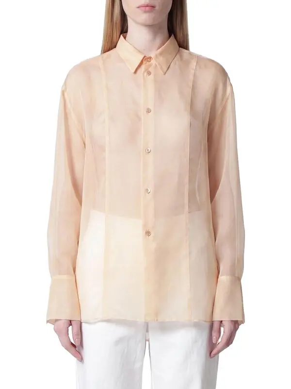Alberta Ferretti Pure Silk Shirt With French Collar And Long Sleeves - Beige