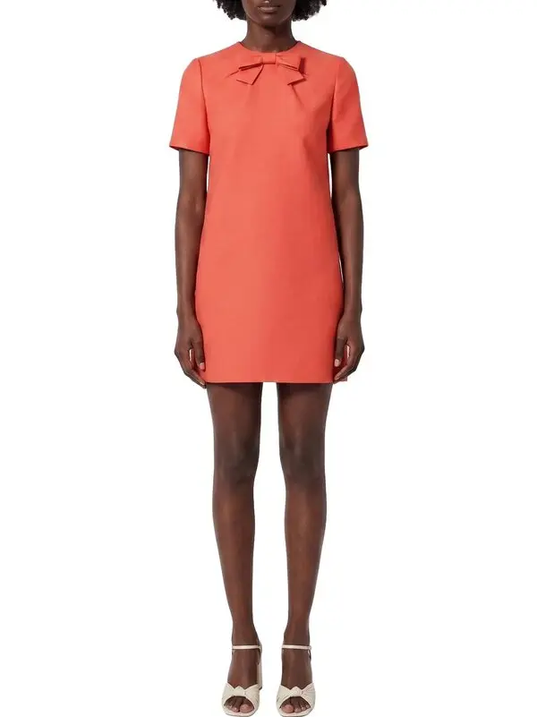 Valentino Garavani Wool And Silk Sheath Mini Dress With Bow Detail And V-neck - Pink