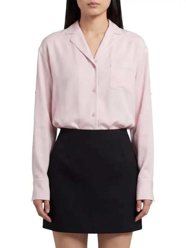 Sportmax Relaxed Fit Satin Shirt With Cuban Collar - Pink