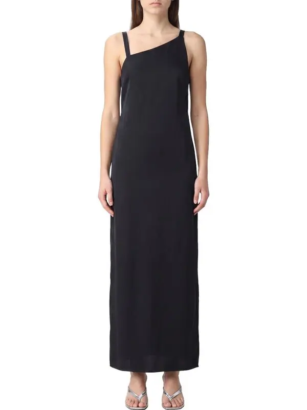 Attico Asymmetrical Neckline Viscose Midi Sheath Dress - Black