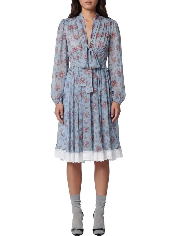 Dolce & Gabbana Floral Embroidered Pleated Silk Midi Dress - Multicolor