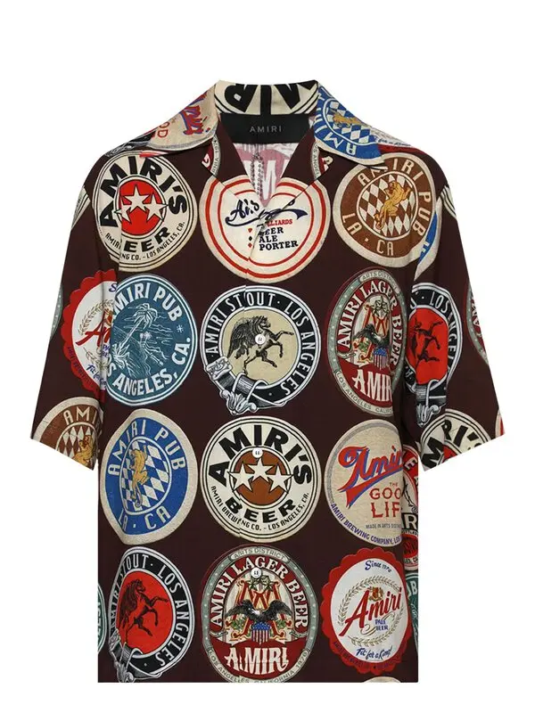 Amiri Beer Emblem Print Short Sleeve Shirt - Brown