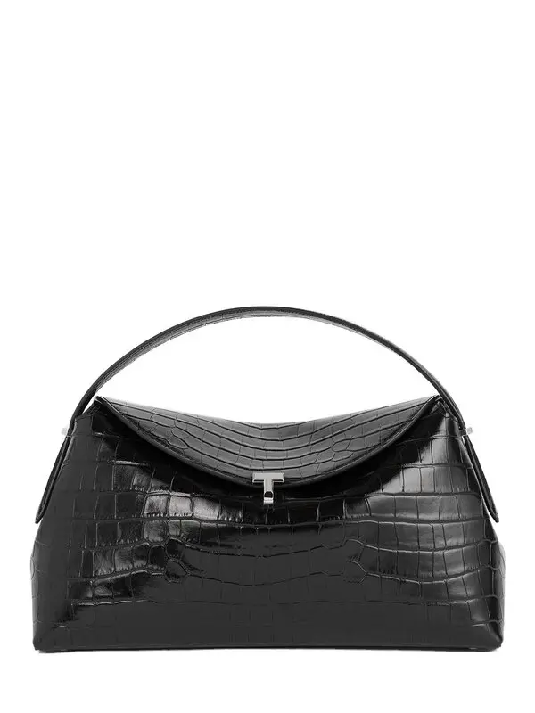 TOTEME T-lock Croco-embossed Top Handle Bag - Black