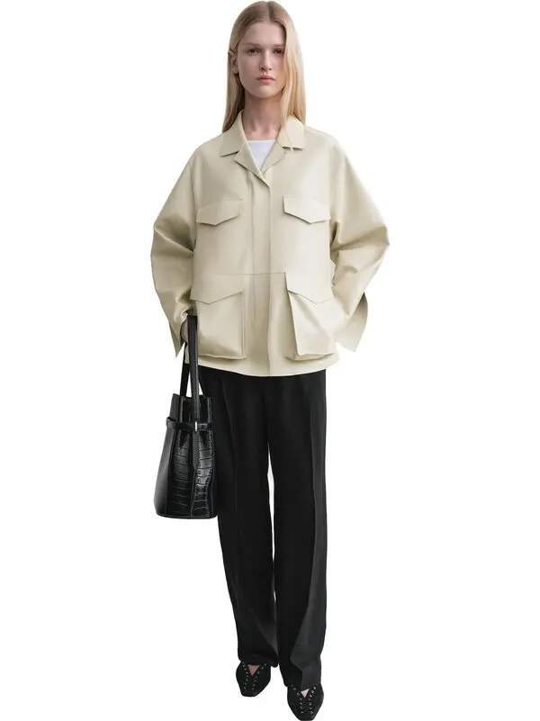 TOTEME Oversized Leather Army Jacket - Peanut