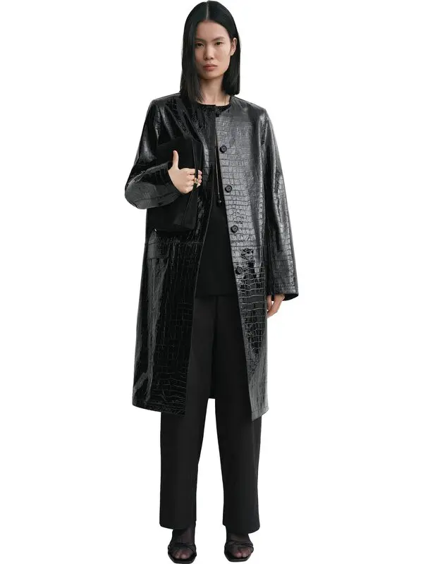 TOTEME Croc-embossed Patent Leather Coat - Black