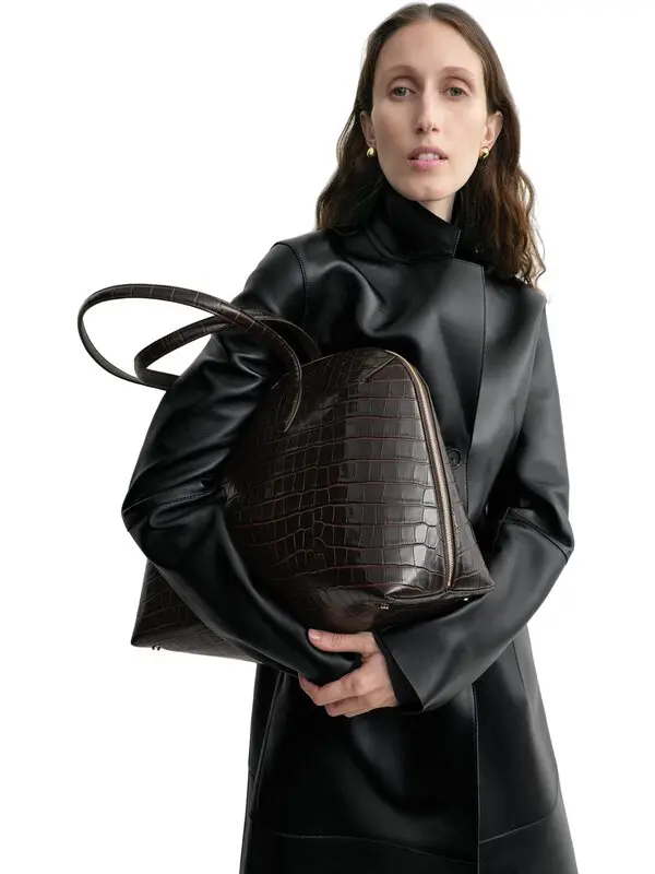 TOTEME Croc-effect Leather Tote - Dark Chocolate
