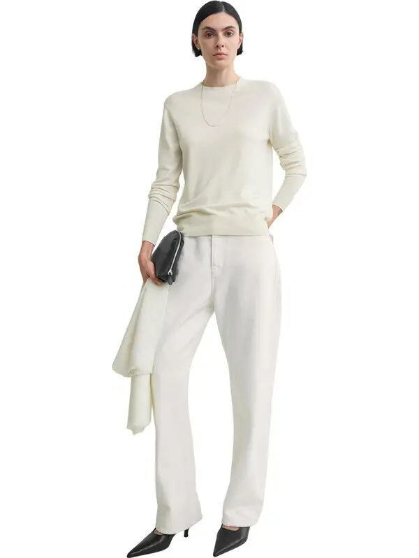 TOTEME Fine Merino Wool And Silk Crew Knit Sweater - Ecru
